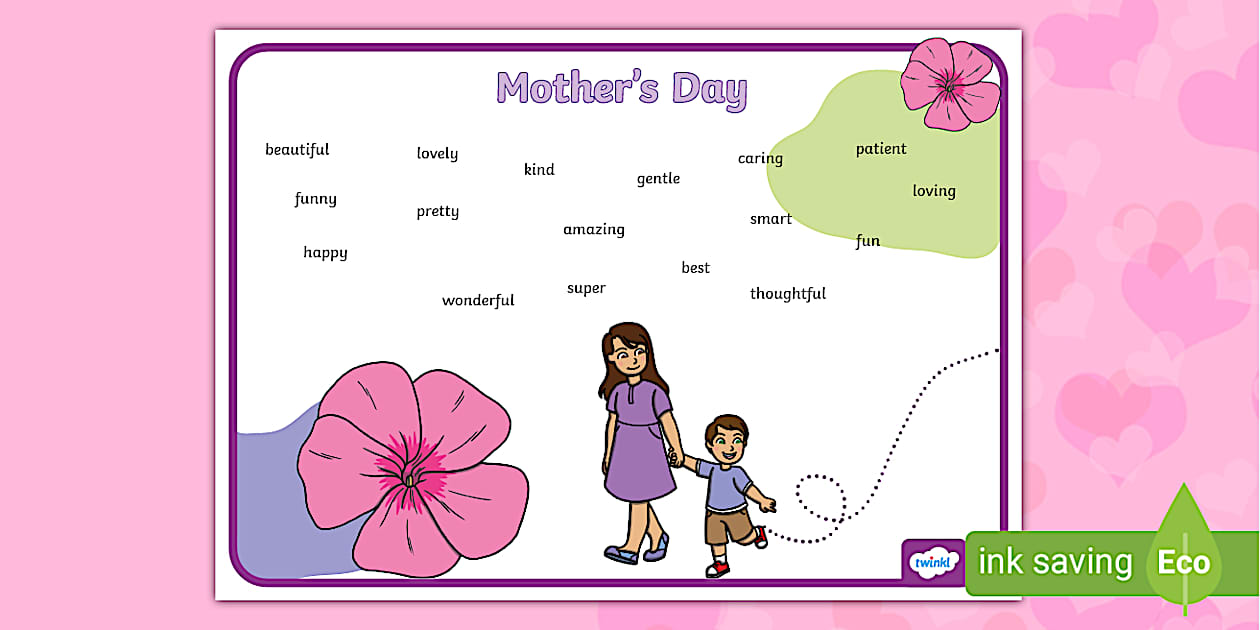 Words to Describe Mum - Mother's Day Adjectives Word Mat