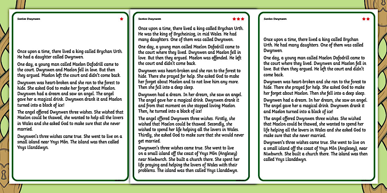 The Story of Santes Dwynwen: Differentiated Fact Cards