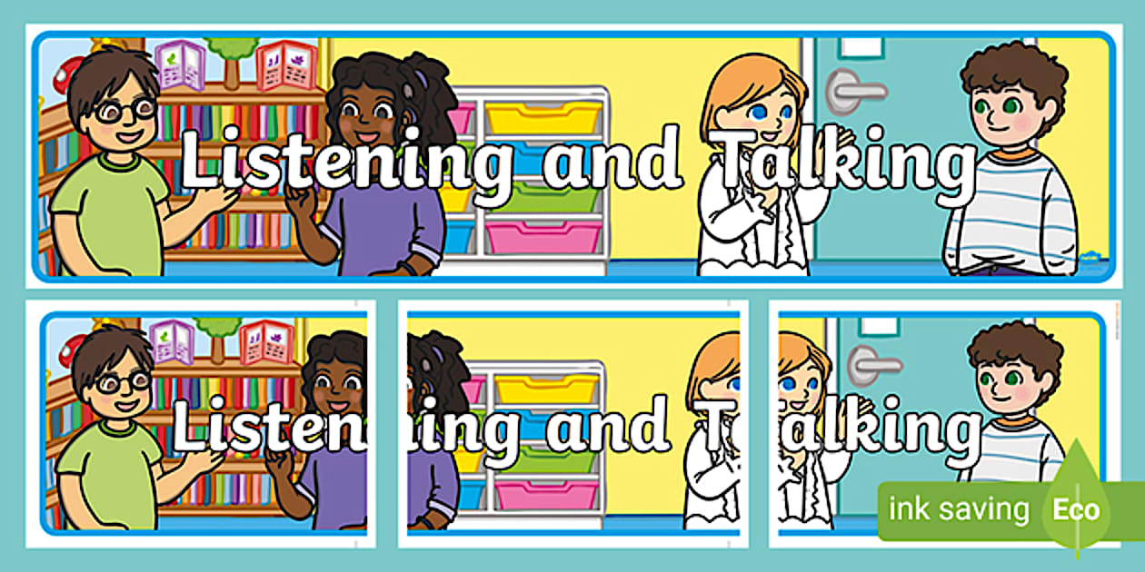 Cursive Listening and Talking Display Banner - Twinkl