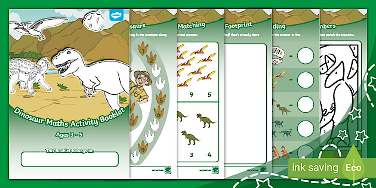 Dinosaurs Maths Activity Booklet for Ages 3 - 5 - Twinkl
