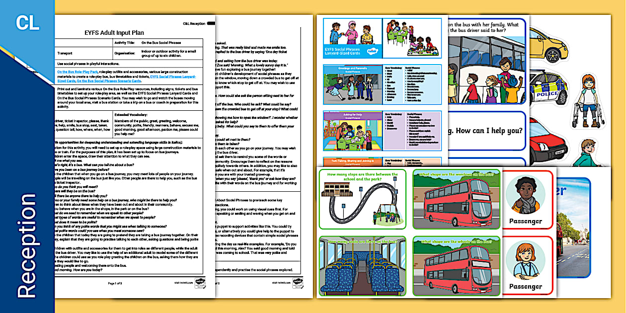 EYFS On the Bus Social Phrases Plan and Resource Pack
