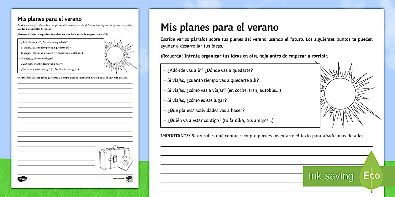 My Summer Holiday Structured Writing Worksheet / Worksheet Spanish