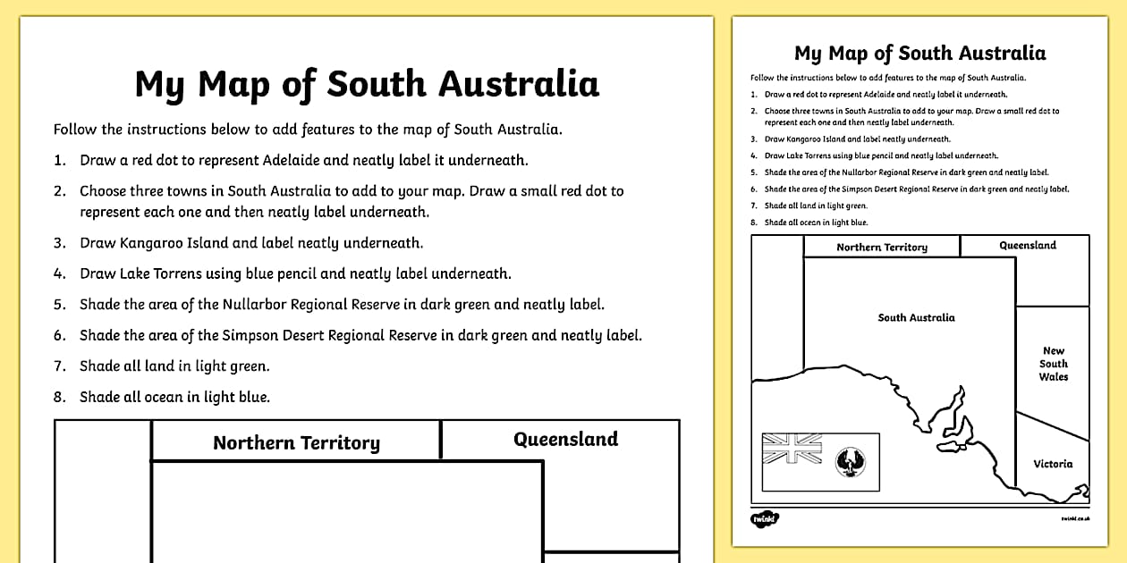 Editable My Map of South Australia Worksheet - Twinkl