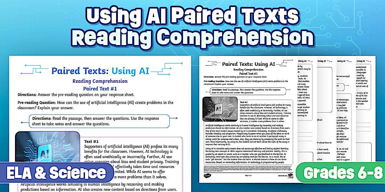 Using AI in the Classroom Reading Comp. Wksts for 6th-8th