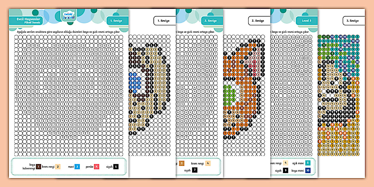 Evcil Hayvanlar Piksel Sanatı Boyama Etkinliği Paketi-Twinkl
