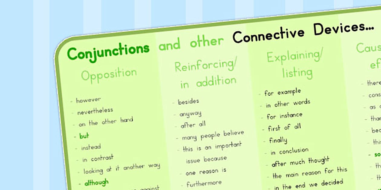 TAS Conjunctions And Connective Devices Word Mat - Twinkl