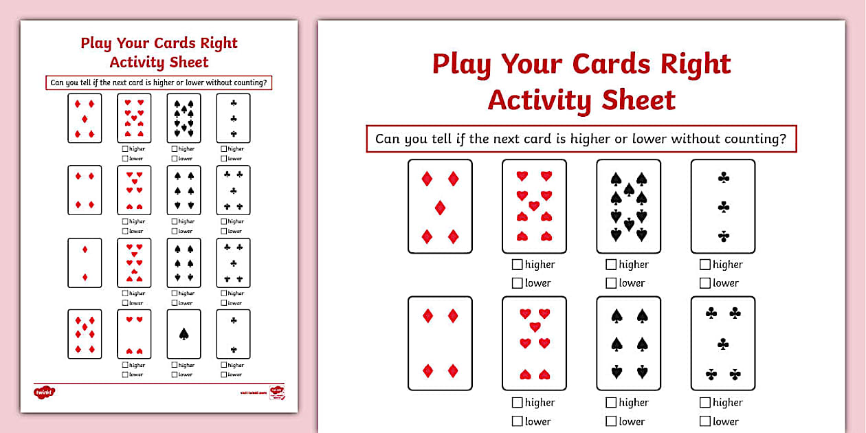 Play Your Cards Right Activity Sheet
