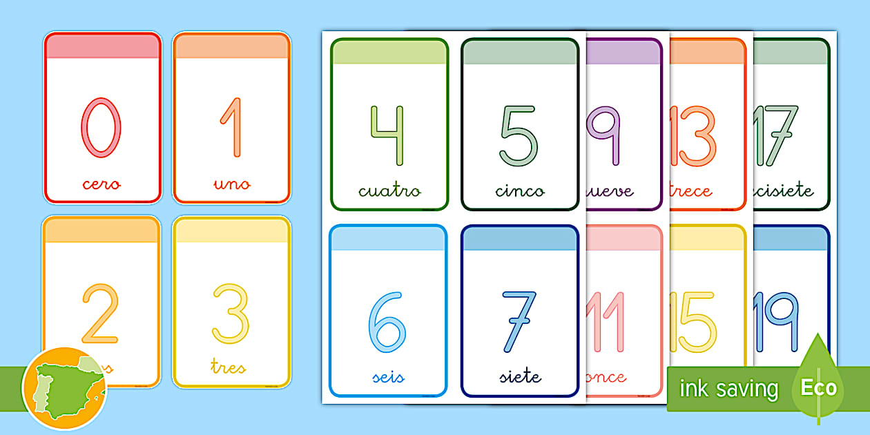Tarjetas de números para infantil: Números del 0 al 20