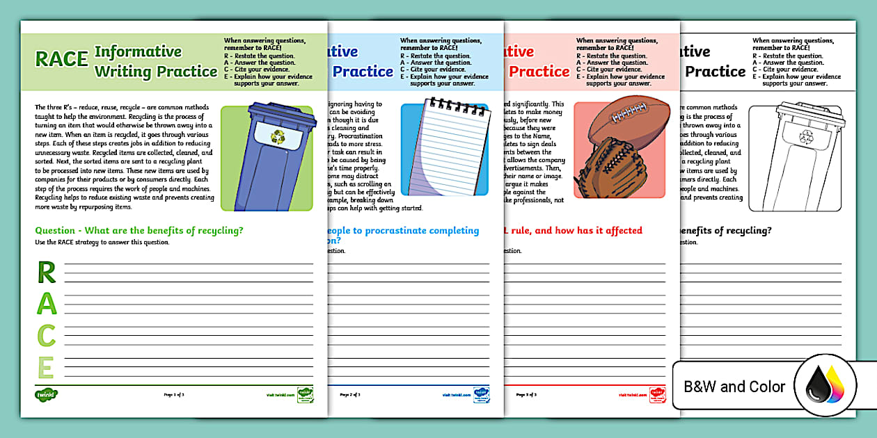 Sixth Grade RACE Informative Writing Practice Worksheet