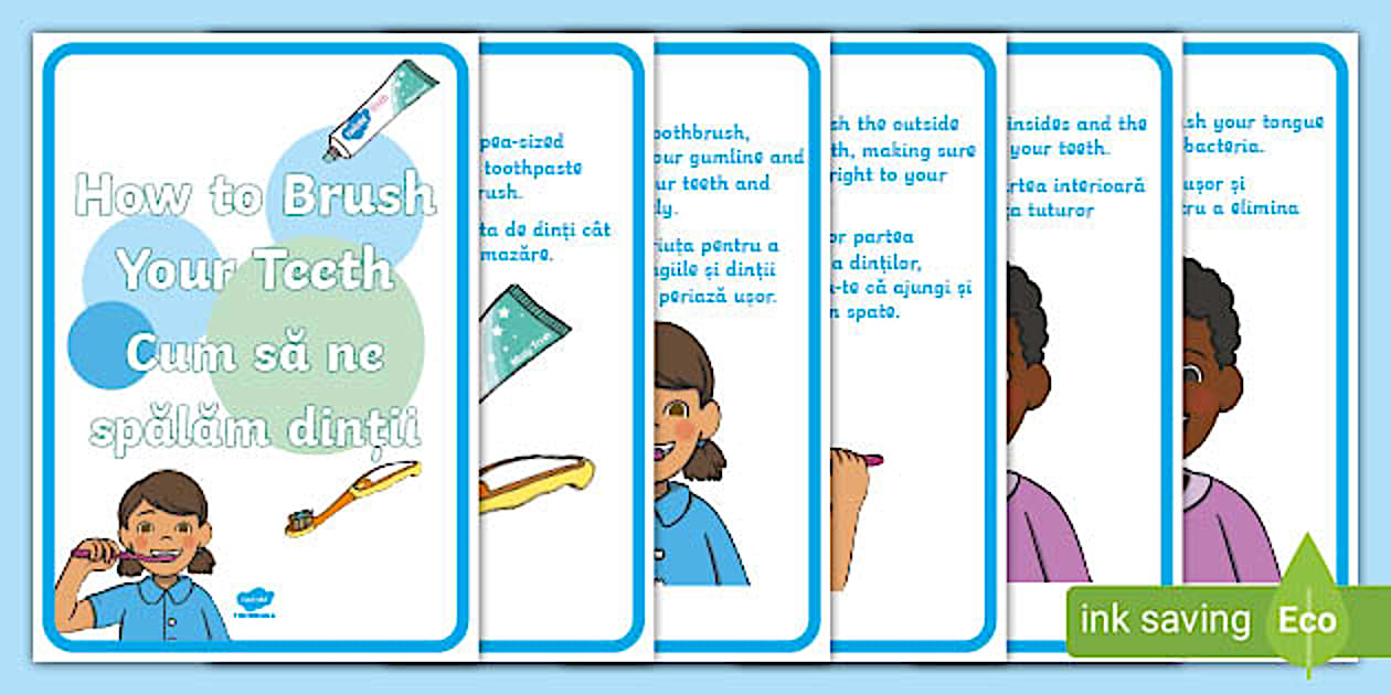 How to Brush Your Teeth Posters Romanian Translation - romanian