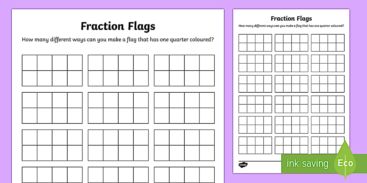 Fraction Flags Maths Mastery Worksheet / Worksheets - Twinkl