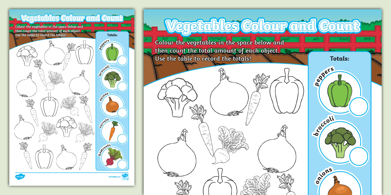 Vegetables Colour and Count Worksheet (teacher made)