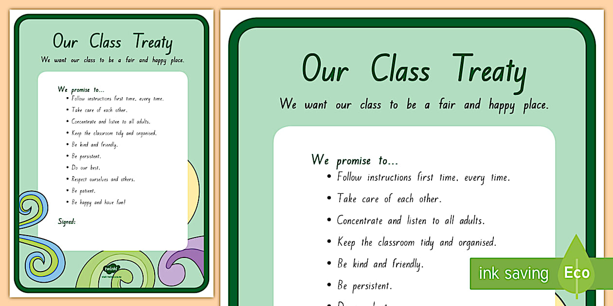 Editable Class Agreement Koru-Themed Display Poster - Twinkl