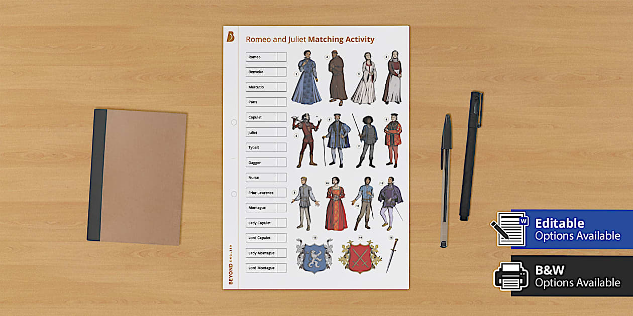 Romeo and Juliet: Lower Ability Matching Worksheet | Beyond