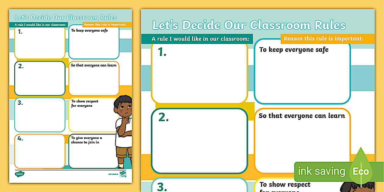 Let's Decide Our Classroom Rules Activity Sheet 1st/2nd classes