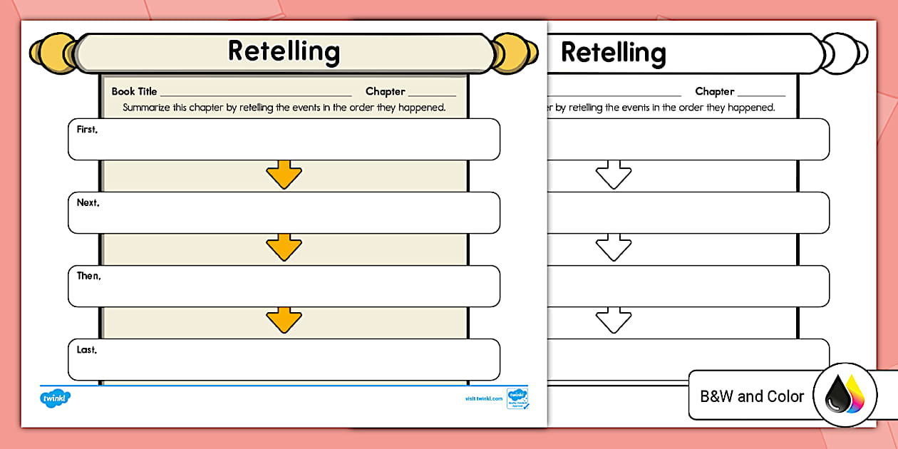 Retelling Reading Response Worksheet for Any Chapter Book for 1st-2nd Grade