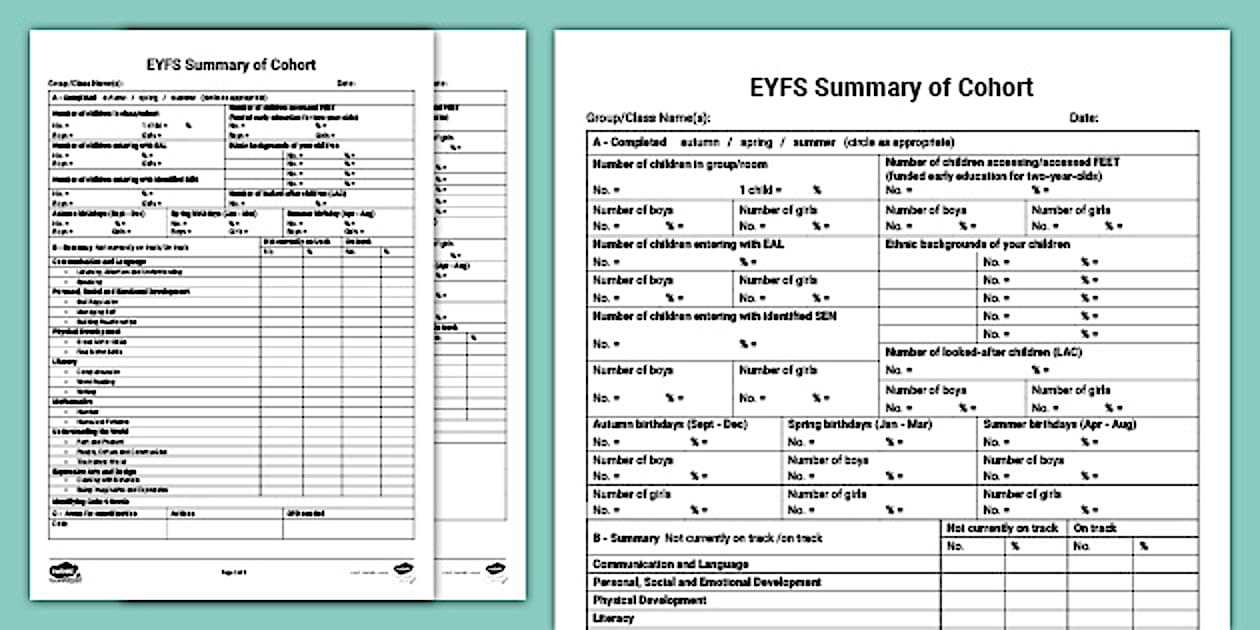 EYFS Summary of Cohort Table (New EYFS 2021) - Twinkl