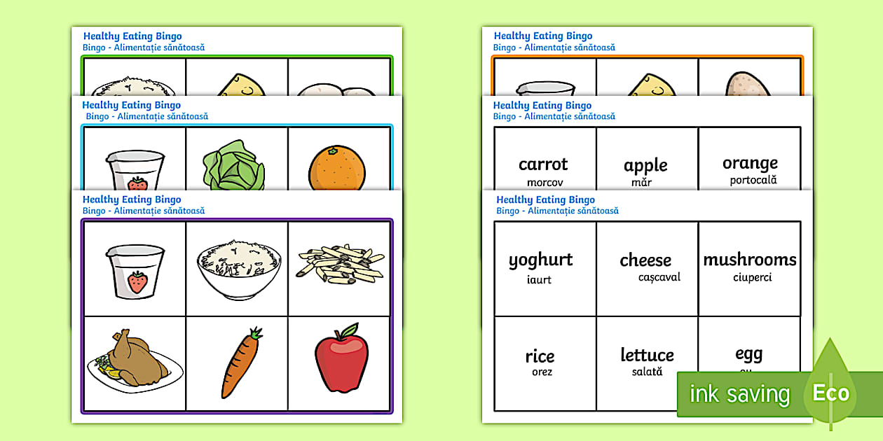 Healthy Eating Food Bingo English/Romanian - Healthy Eating Food Bingo