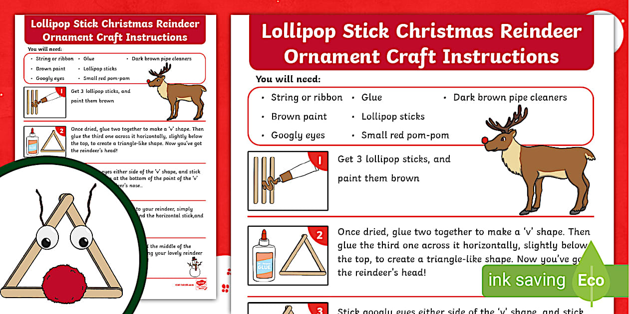 Reindeer Christmas Ornament With Lollipop Sticks - Resources