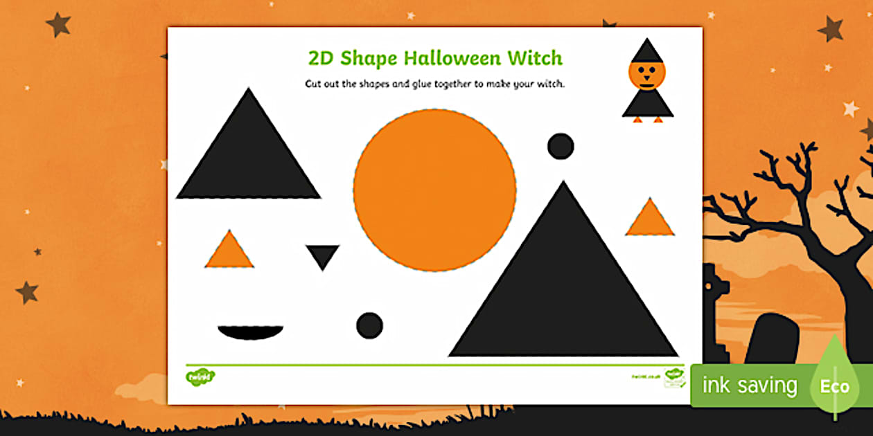 Black and White Halloween art eyfs - 2D witch shape cutting skills activity