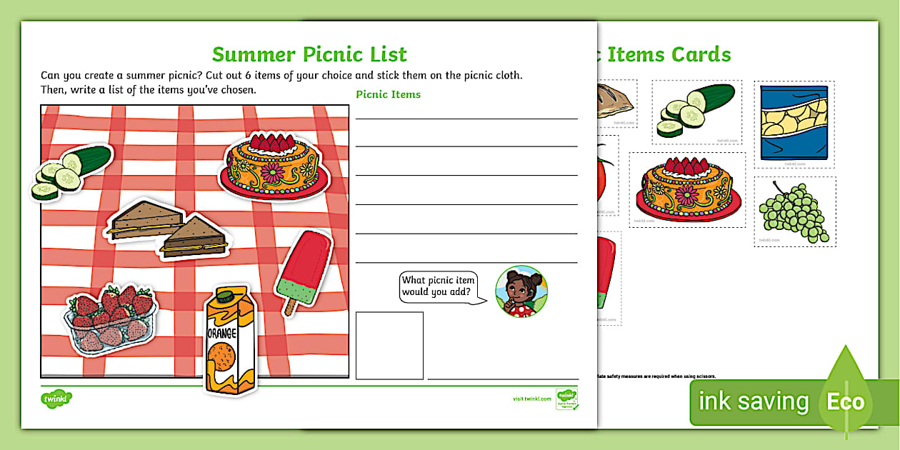 Summer Picnic Writing Activity | Twinkl (teacher made)