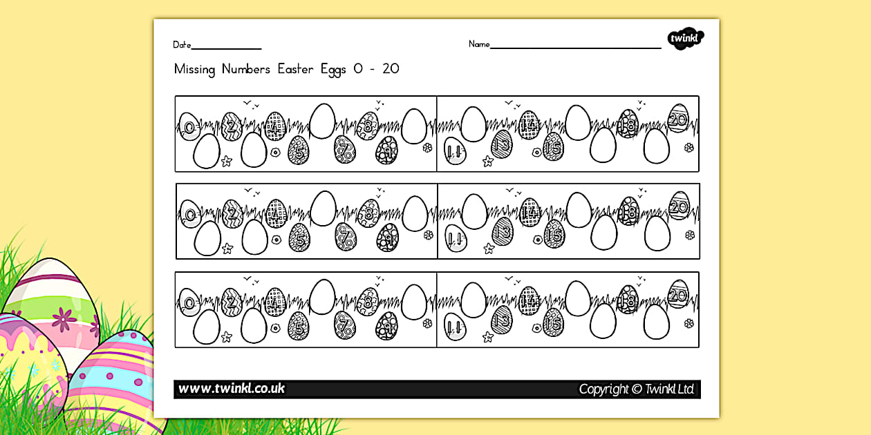 Missing Numbers Easter Eggs Worksheet 0 20 (teacher made)