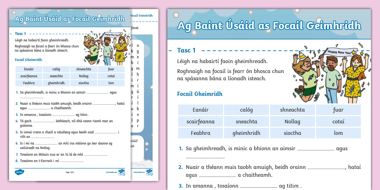 Ag Baint Úsáid as Focail Geimhridh Leathanaigh Oibre