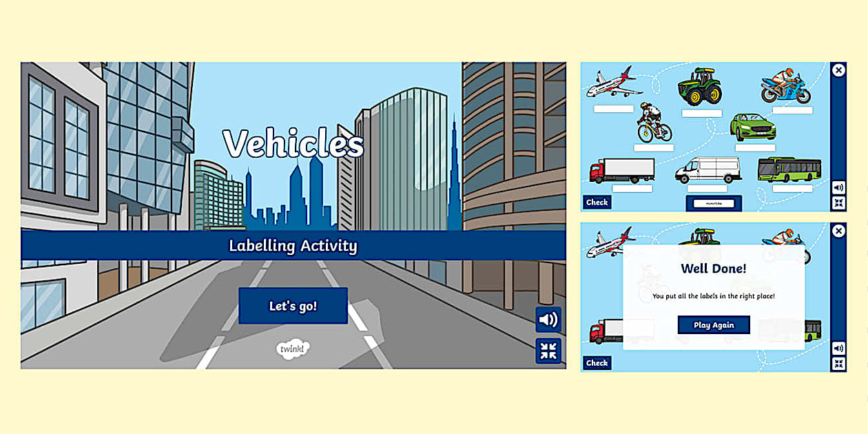 Vehicles Interactive Labelling Activity (teacher made)
