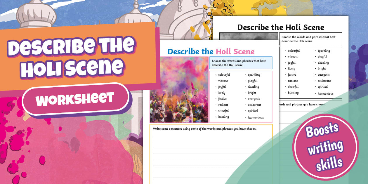 Describe the Holi Scene Worksheet