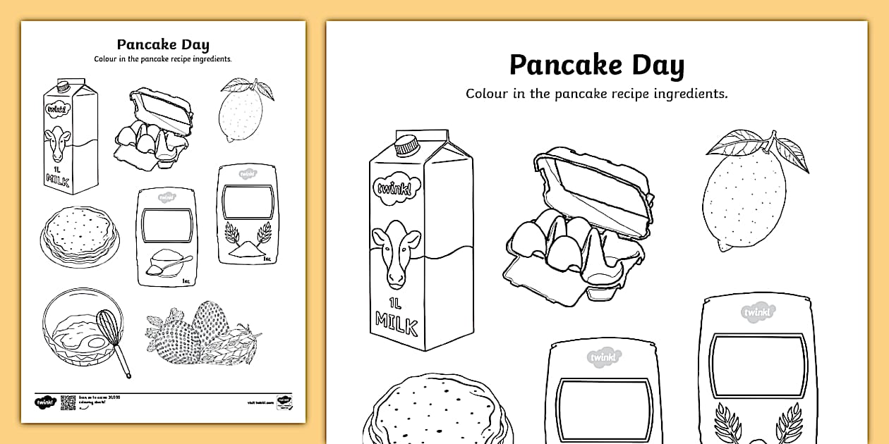 Pancake Ingredients Colouring Page (teacher made) - Twinkl