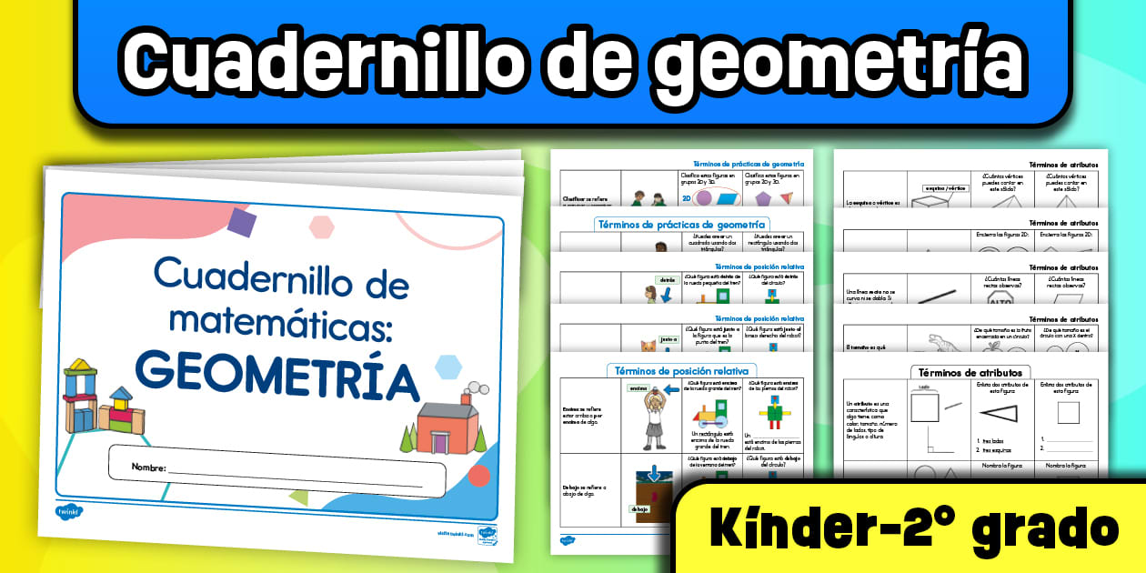 Cuadernillo de vocabulario de geometría para kínder-2° grado
