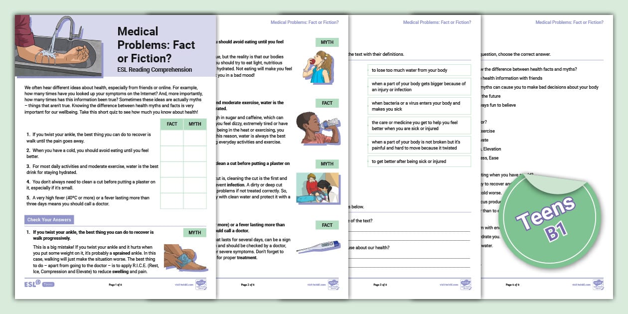 ESL Medical Issues: True or False? Comprehension - Twinkl