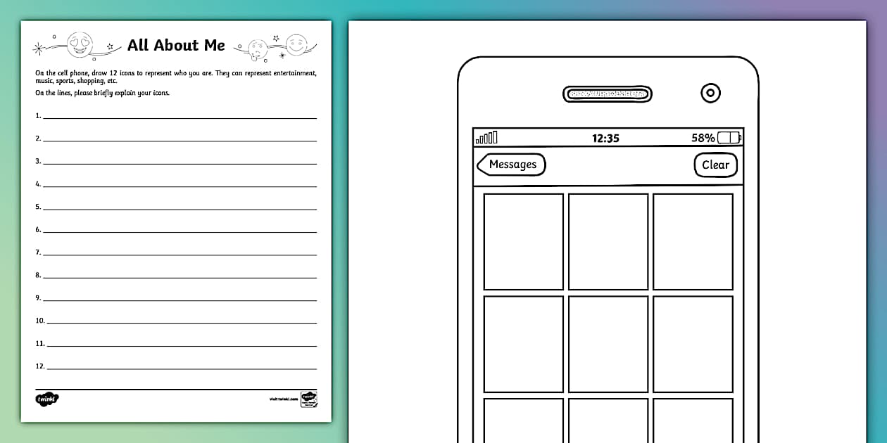 Cell Phone All About Me Worksheet