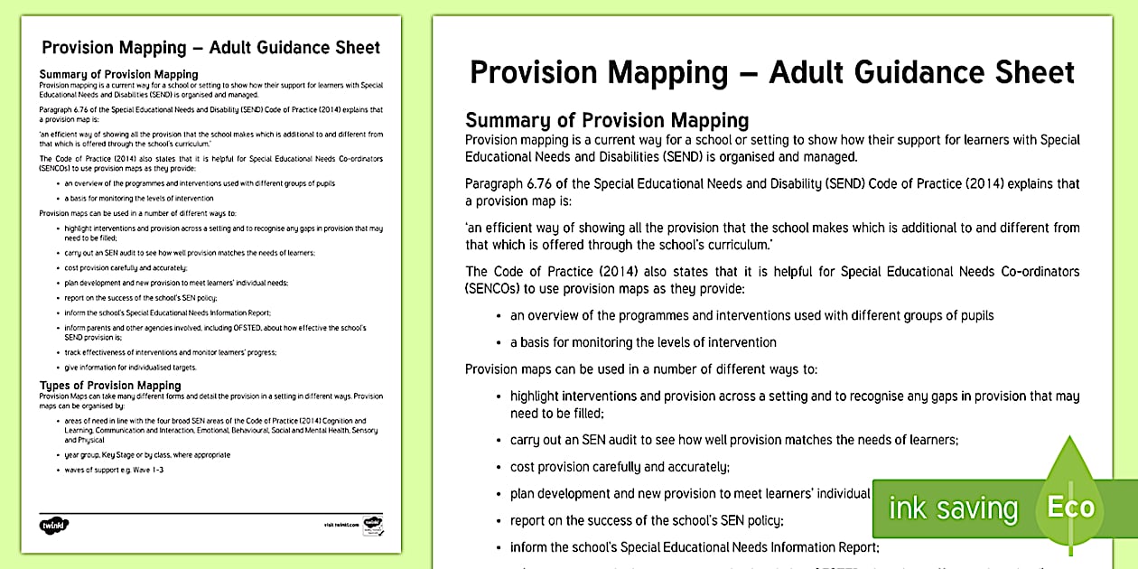 Editable Provision Mapping Adult Guidance - Twinkl