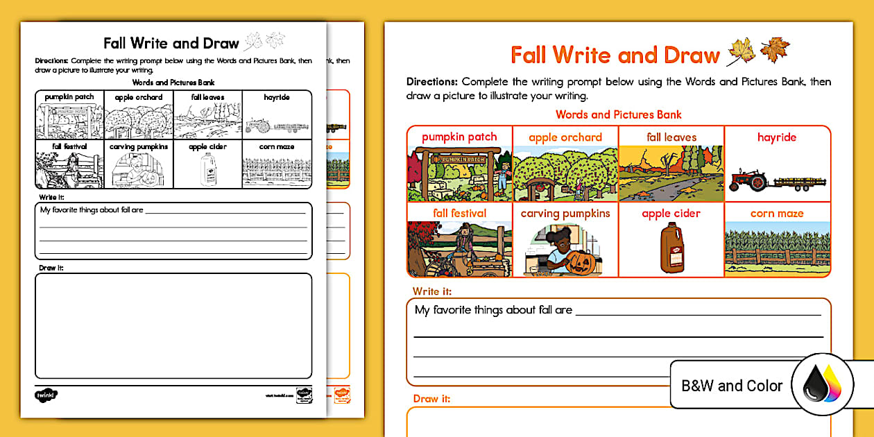 Kindergarten Fall Worksheet | Write and Draw | Twinkl USA