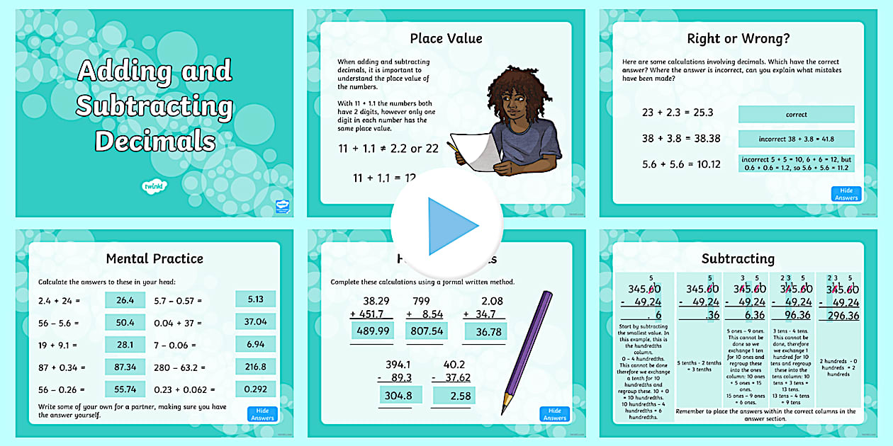 Adding and Subtracting Decimals PowerPoint (teacher made)