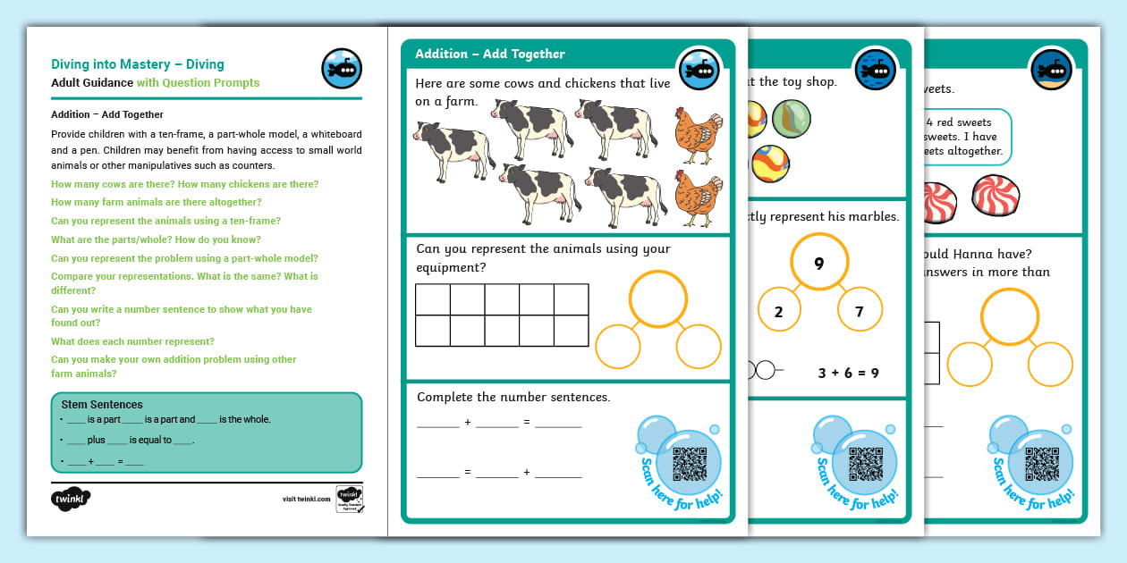Year 1 Diving into Mastery: Step 8 Addition - Add Together Activity Cards