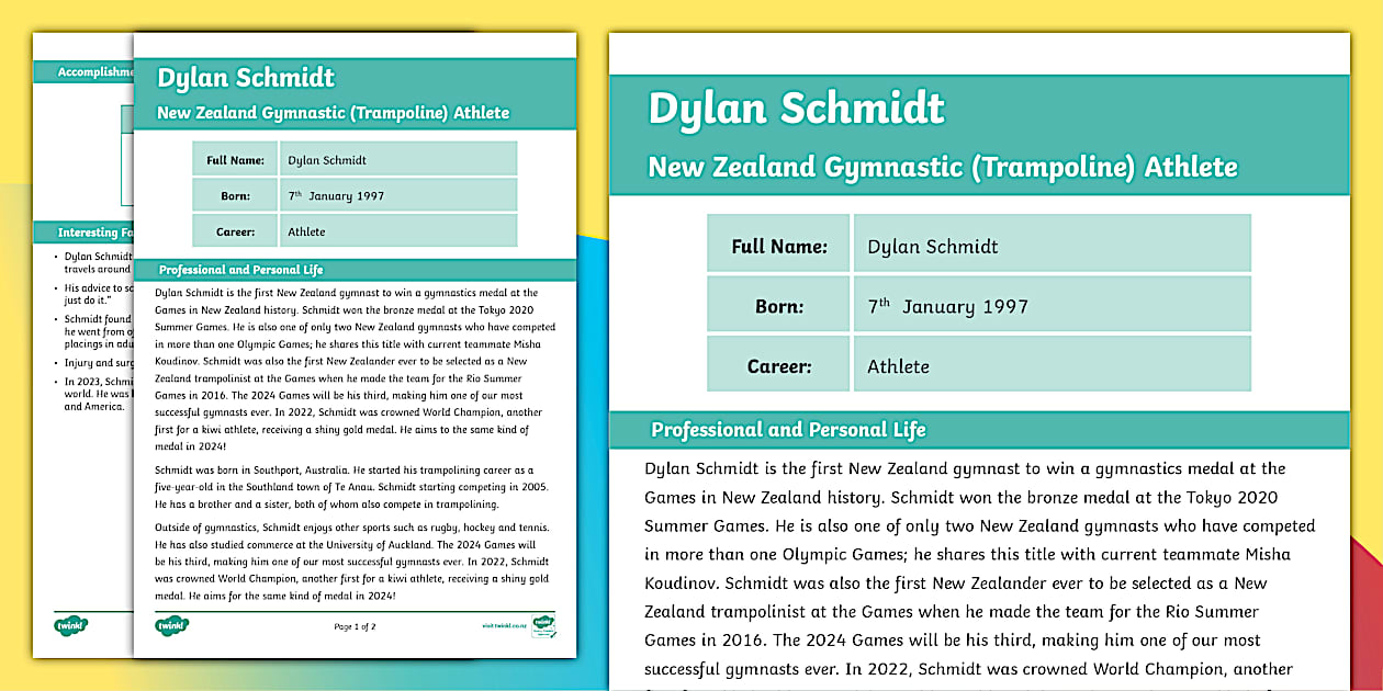 Dylan Schmidt Fact File | Twinkl New Zealand Sports Stars