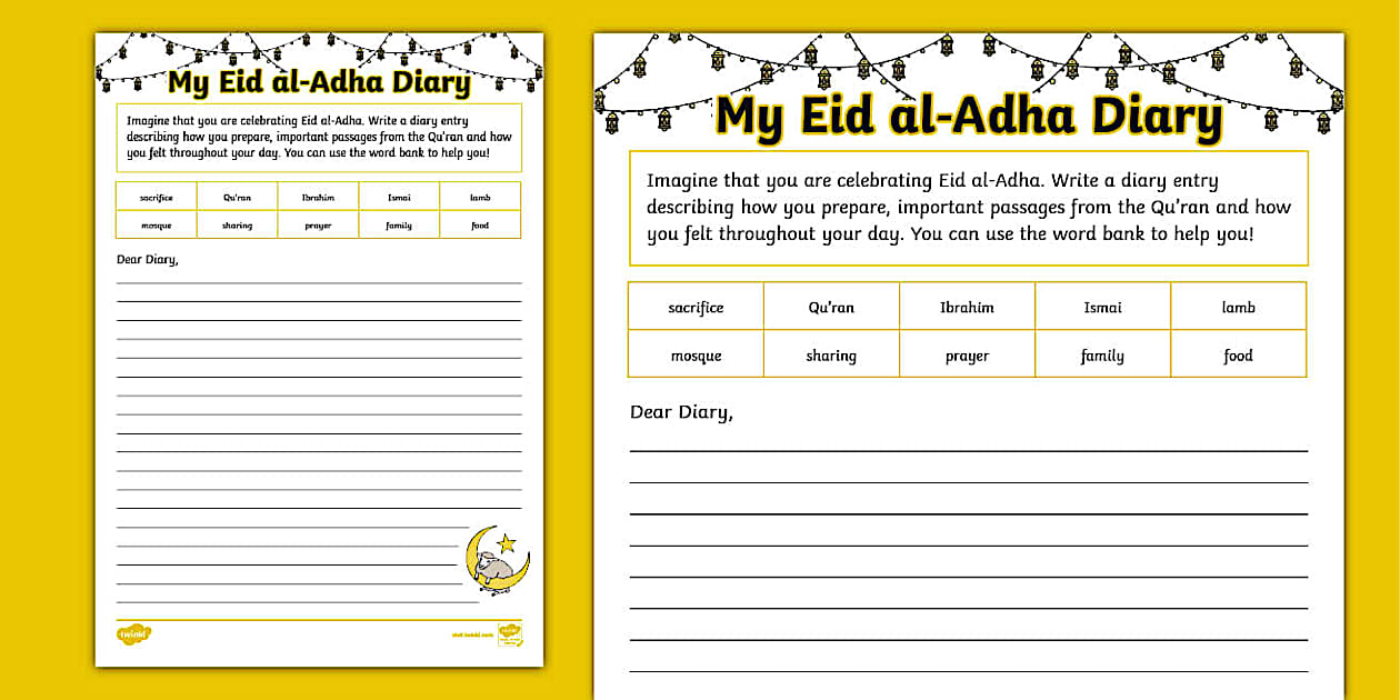 Eid al-Adha Diary Writing Worksheet (teacher made) - Twinkl