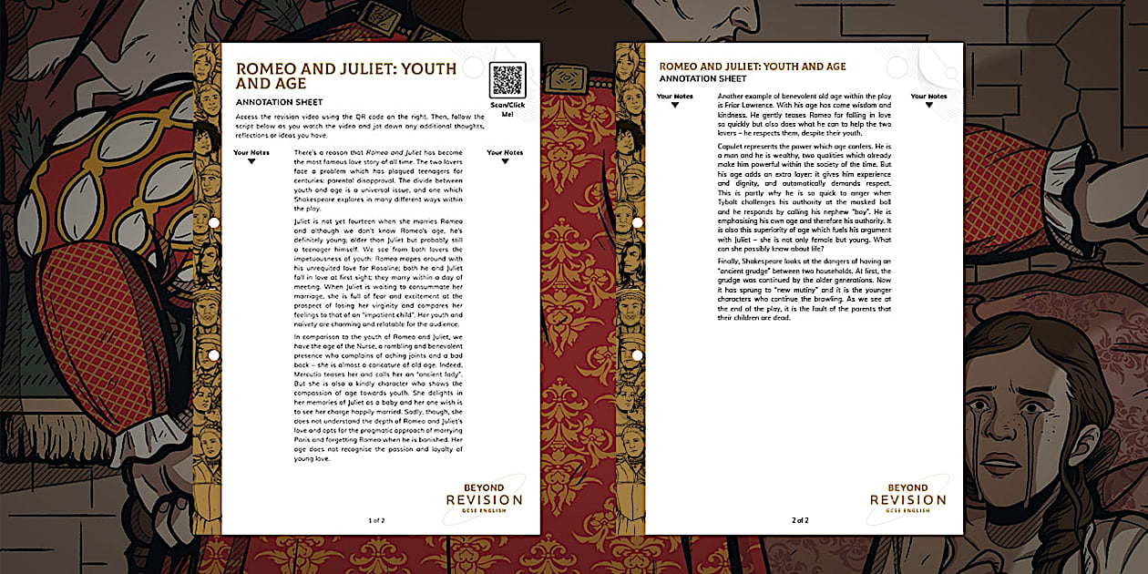Romeo and Juliet: Themes - Youth and Age Annotation Sheet