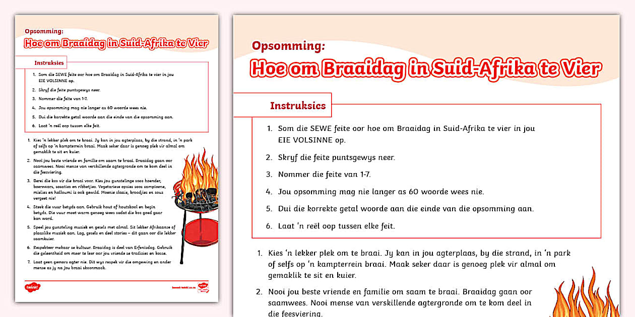 Opsomming: Hoe om Braaidag in Suid-Afrika te Vier - Twinkl
