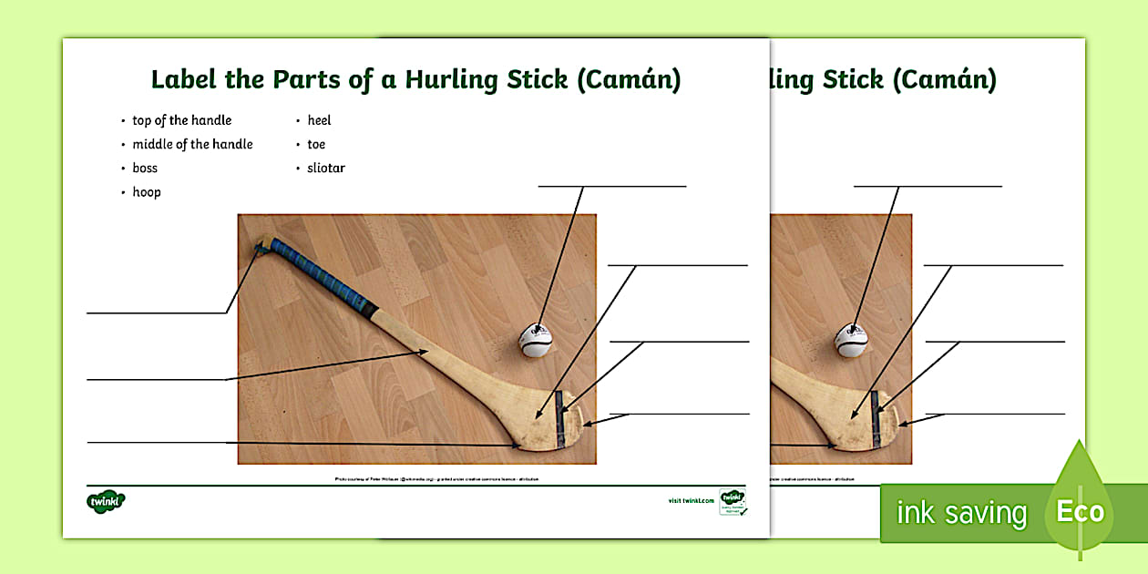 Parts of a Hurling Stick in English and Irish Worksheet / Worksheet ...