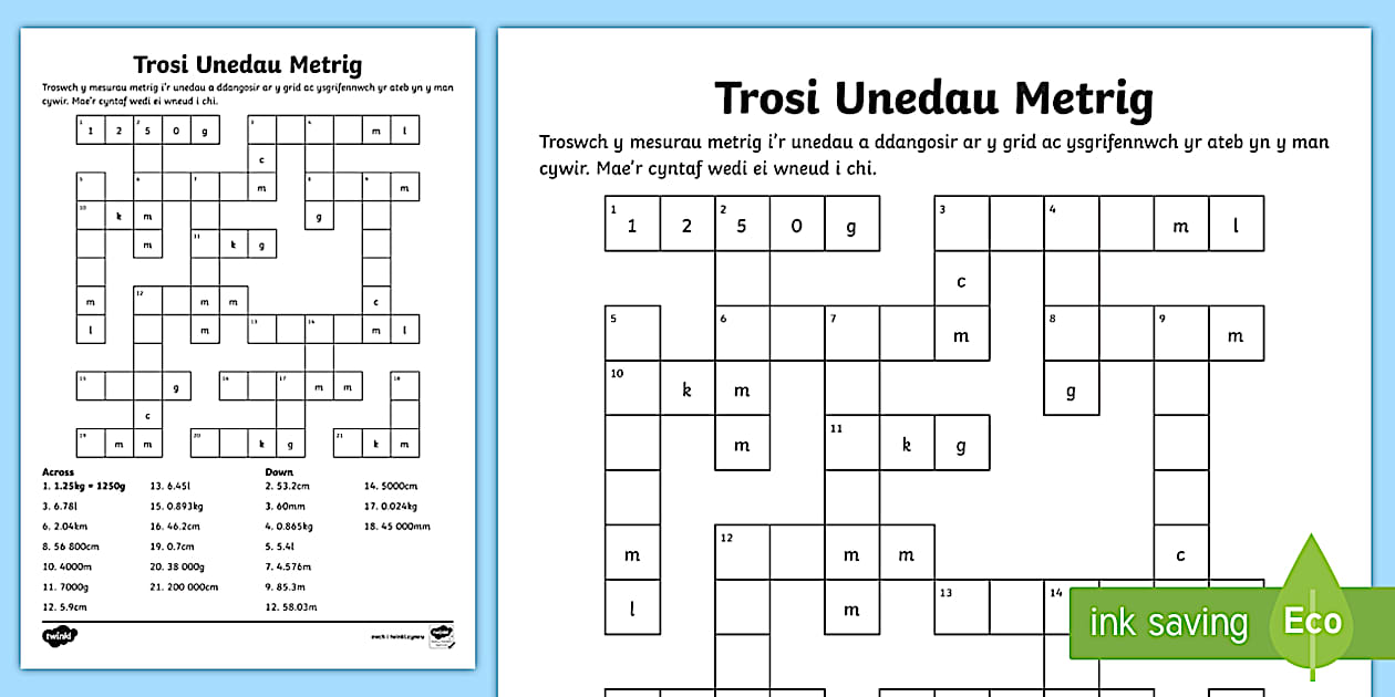 Croesrif Trosi Unedau Mesur (teacher made) - Twinkl