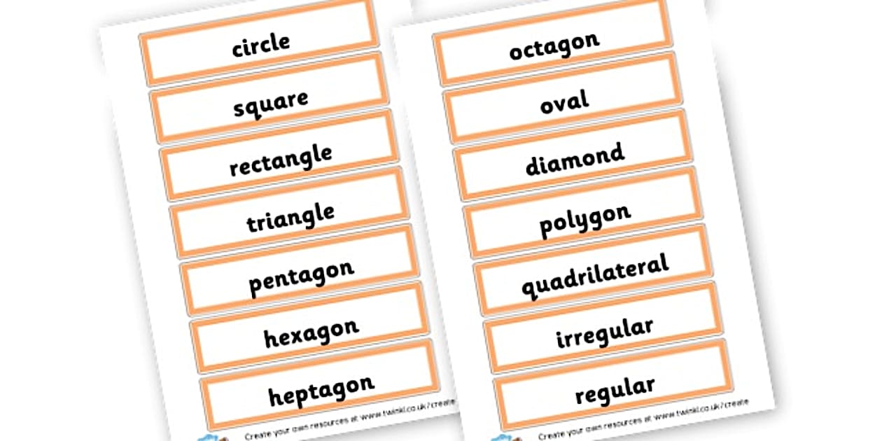 Printable Shape Names Word Cards for KS2 Math (teacher made)