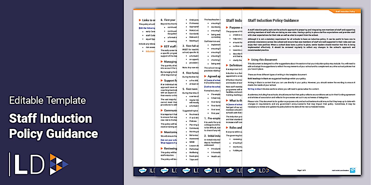 Staff Induction Policy Guidance: Editable Template - leaders