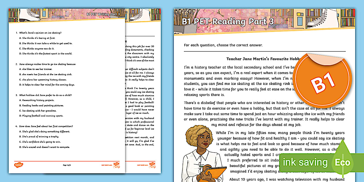 ESL B1 PET Reading Part 3 Worksheet (Hobbies) (teacher made)