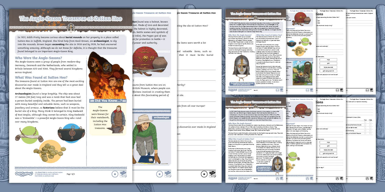 Anglo-Saxon Treasures of Sutton Hoo Upper KS2 Comprehension