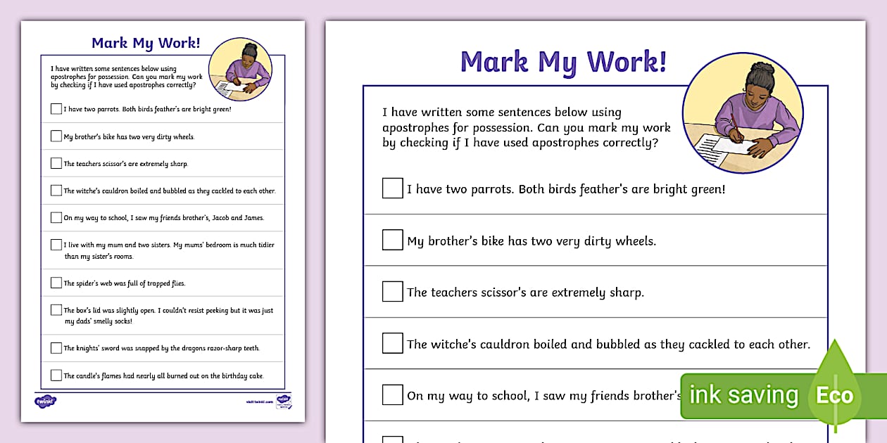 Mark My Work! Possessive Apostrophes Activity