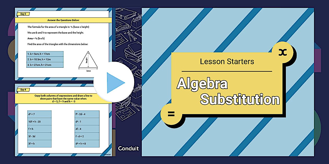 Algebra: Substitution - Five Lesson Starters PowerPoint