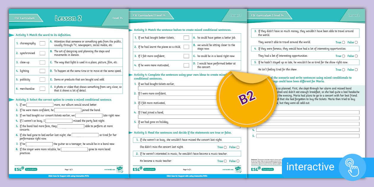 ESL Curriculum Level 14 Lesson 2 Interactive Activity Sheet